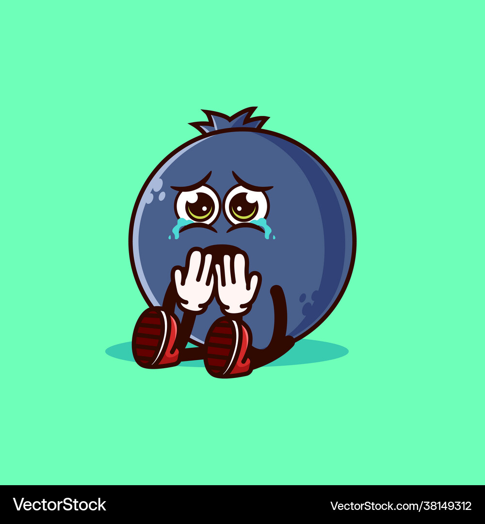 Cute blueberry fruit character sitting and crying Vector Image