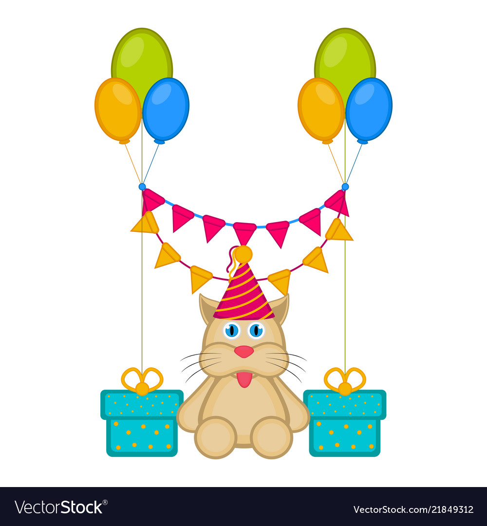 Cute cat with a party hat and presents Royalty Free Vector