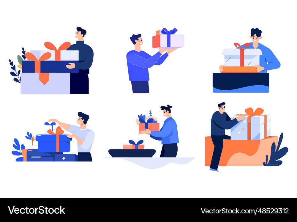 Hand drawn man with gift in the concept Royalty Free Vector