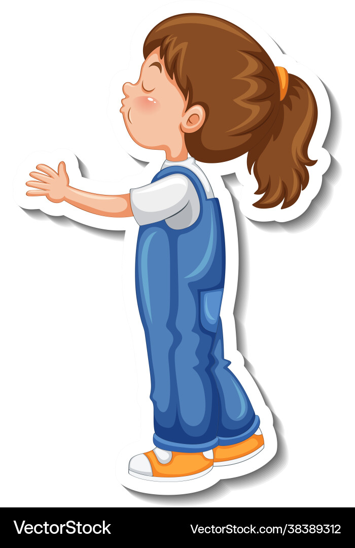 Sticker template with a girl in standing posing Vector Image