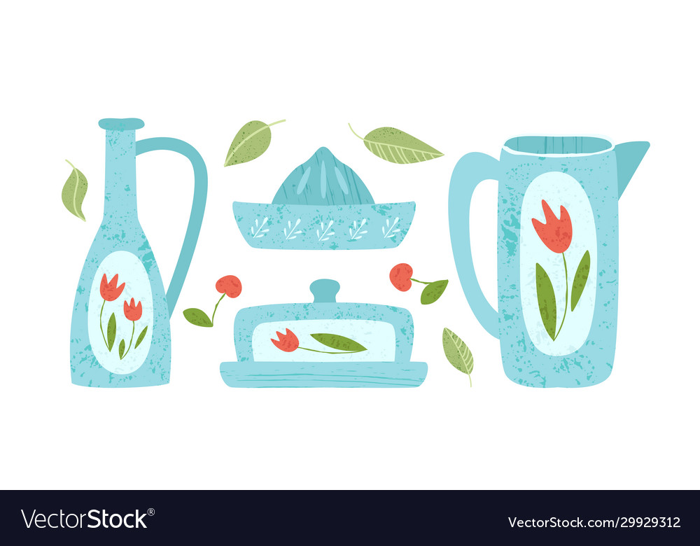 Textured flat kitchenware set Royalty Free Vector Image