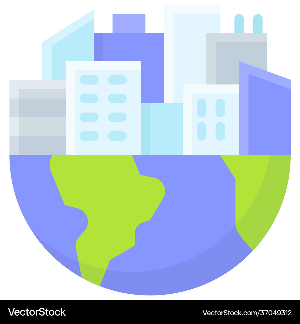 Town on half earth icon day related Royalty Free Vector