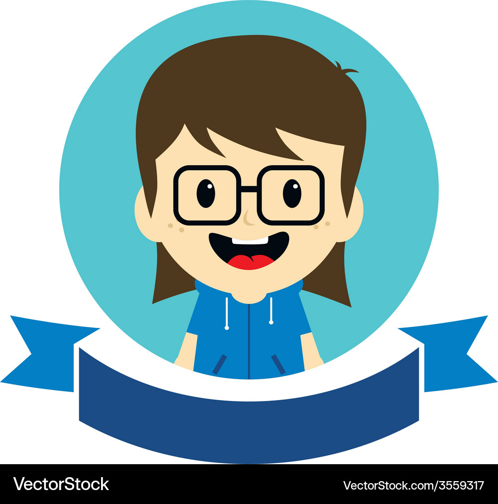 Adorable boy cartoon character label Royalty Free Vector
