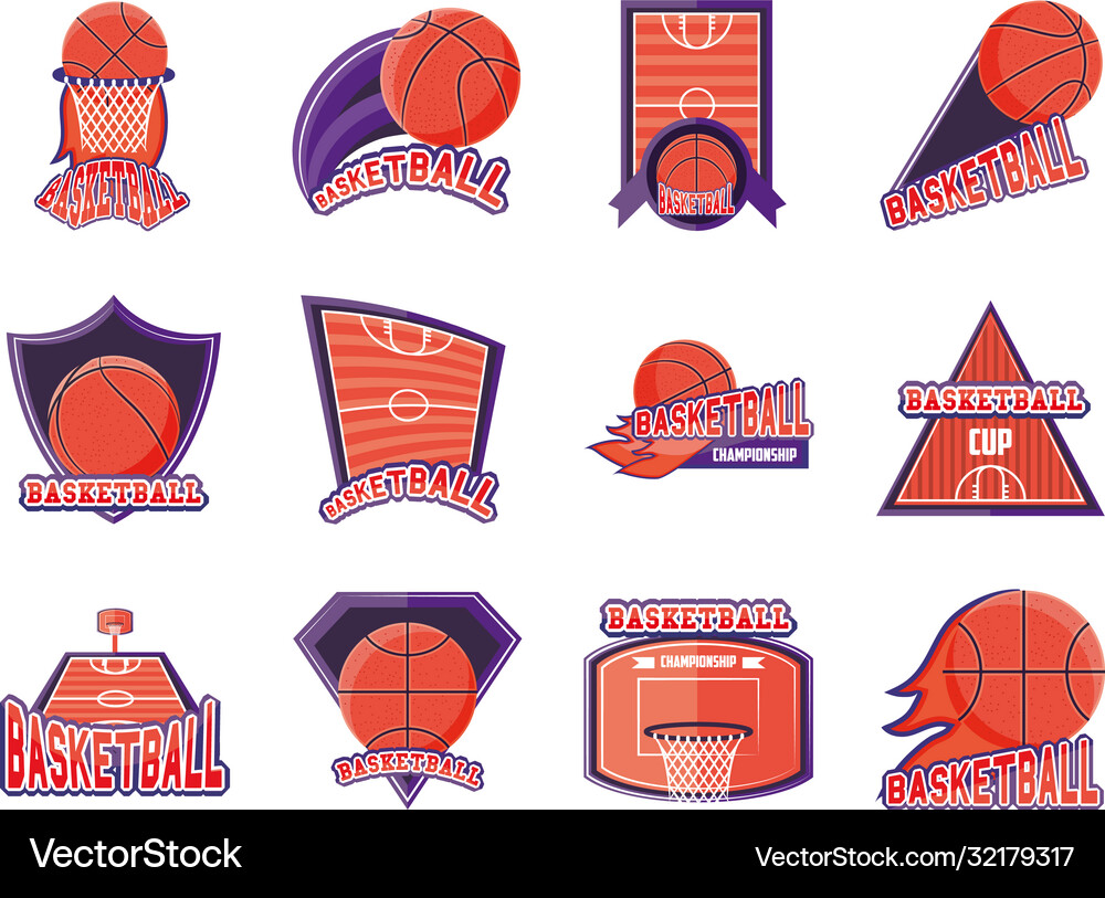 Basketball detailed style icon set design Vector Image