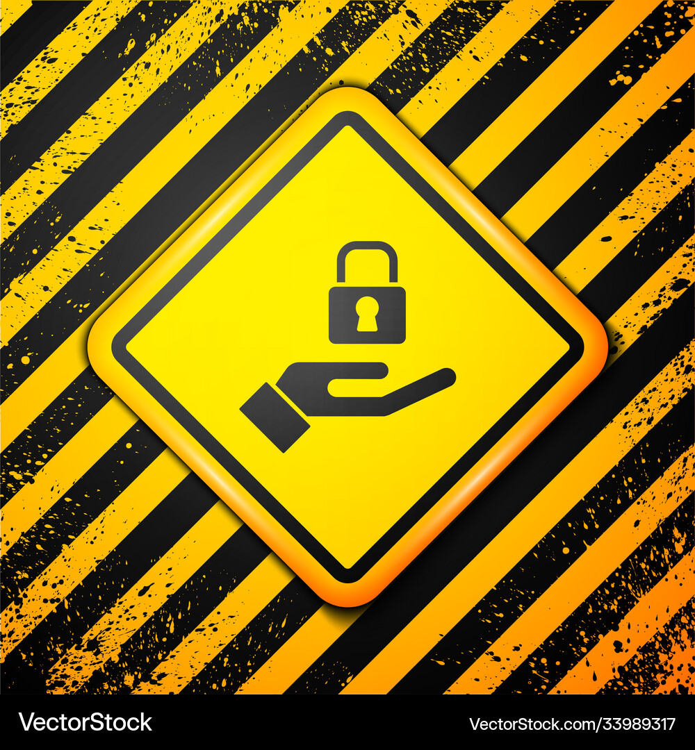 Black lock in hand icon isolated on yellow Vector Image