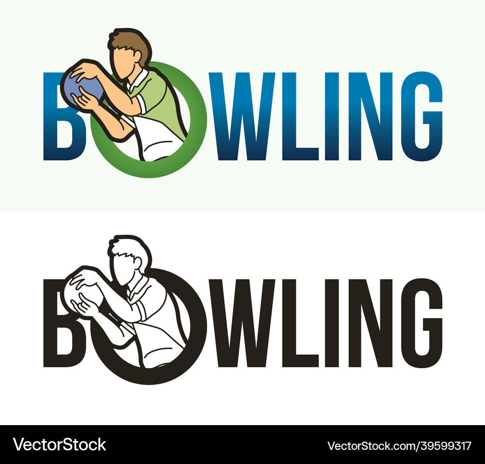 Bowling text with sport players graphic Royalty Free Vector