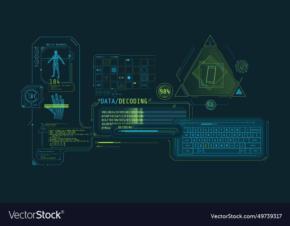 Futuristic hud interface for entering and decoding