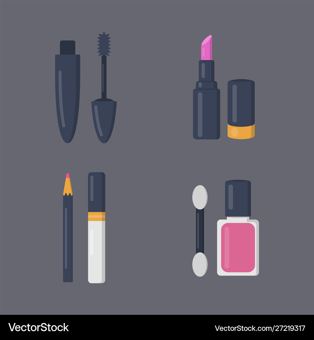 Make up cosmetics set icons in cartoon Royalty Free Vector