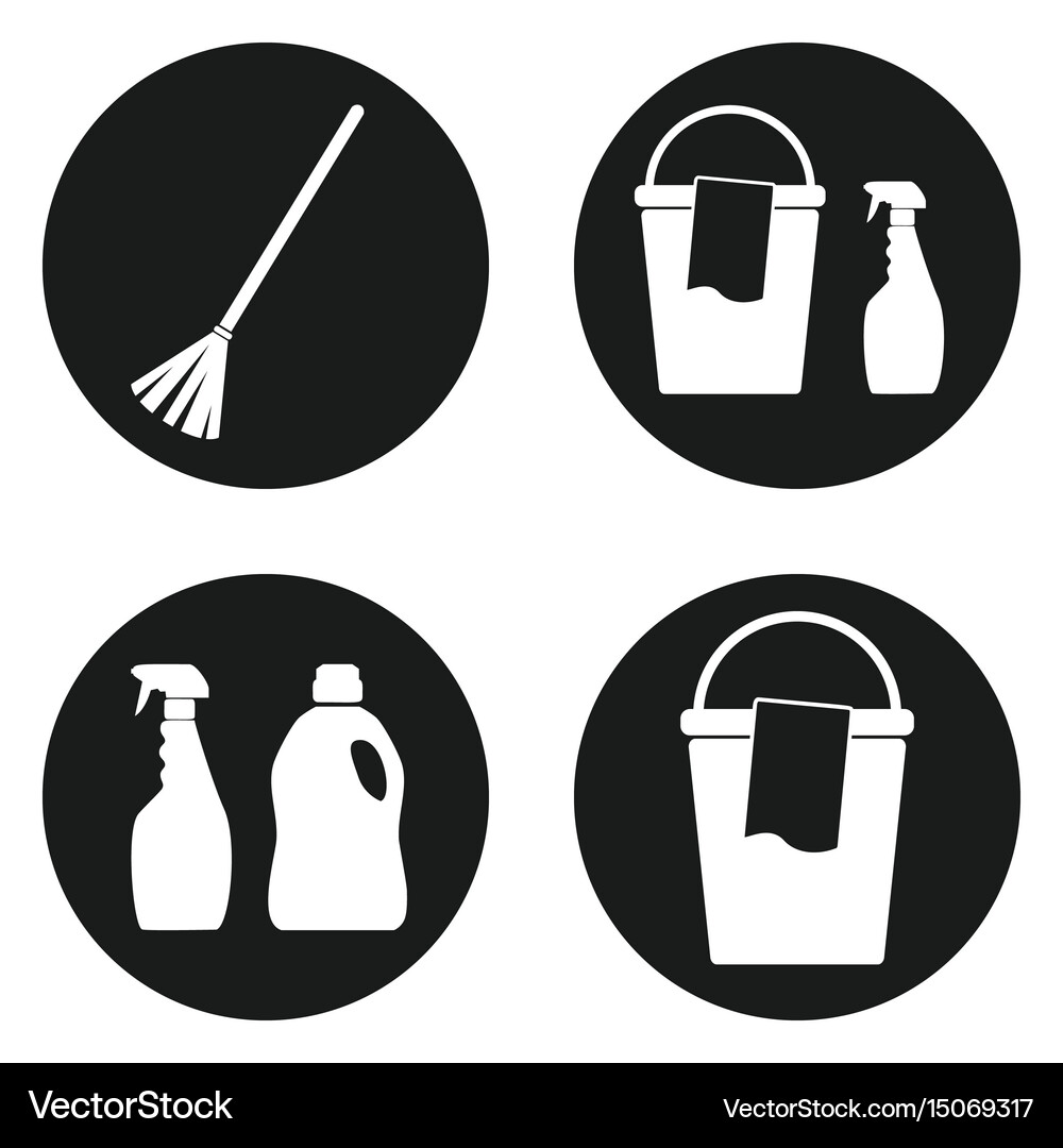 Sanitation or cleaning icons set in circle button Vector Image