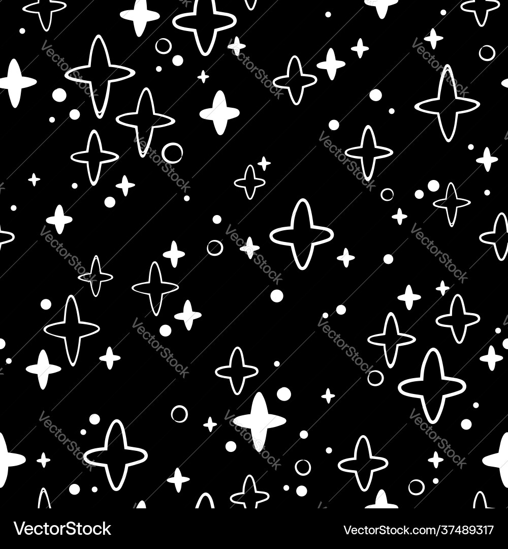 Seamless pattern white stars on a black Royalty Free Vector