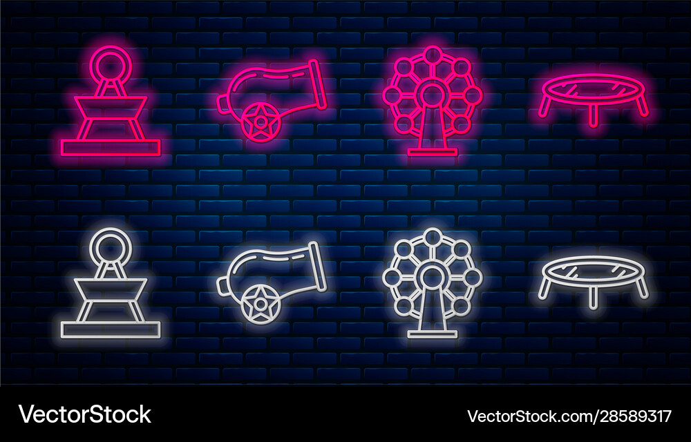 Set line cannon ferris wheel attraction carousel Vector Image