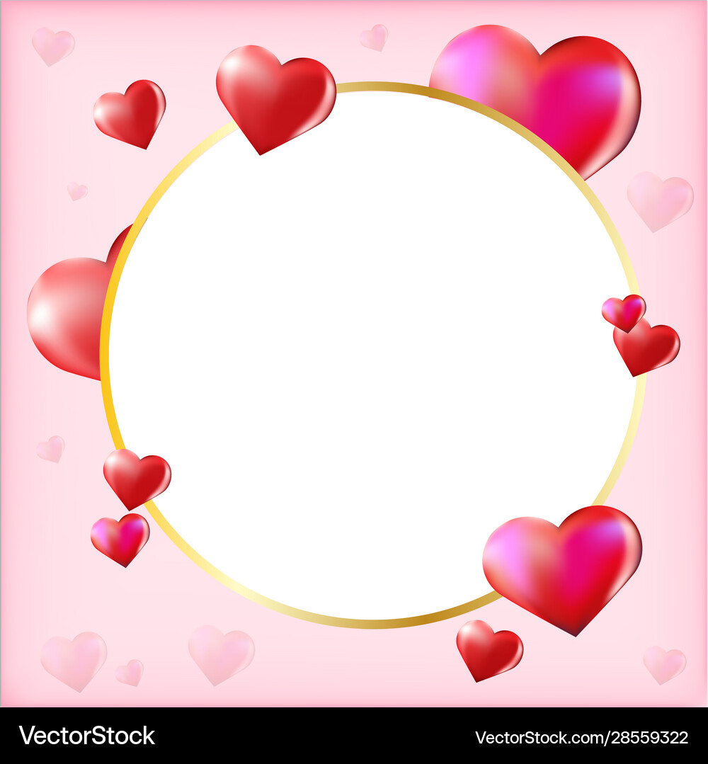 3d saint valentine s day golden round frame Vector Image