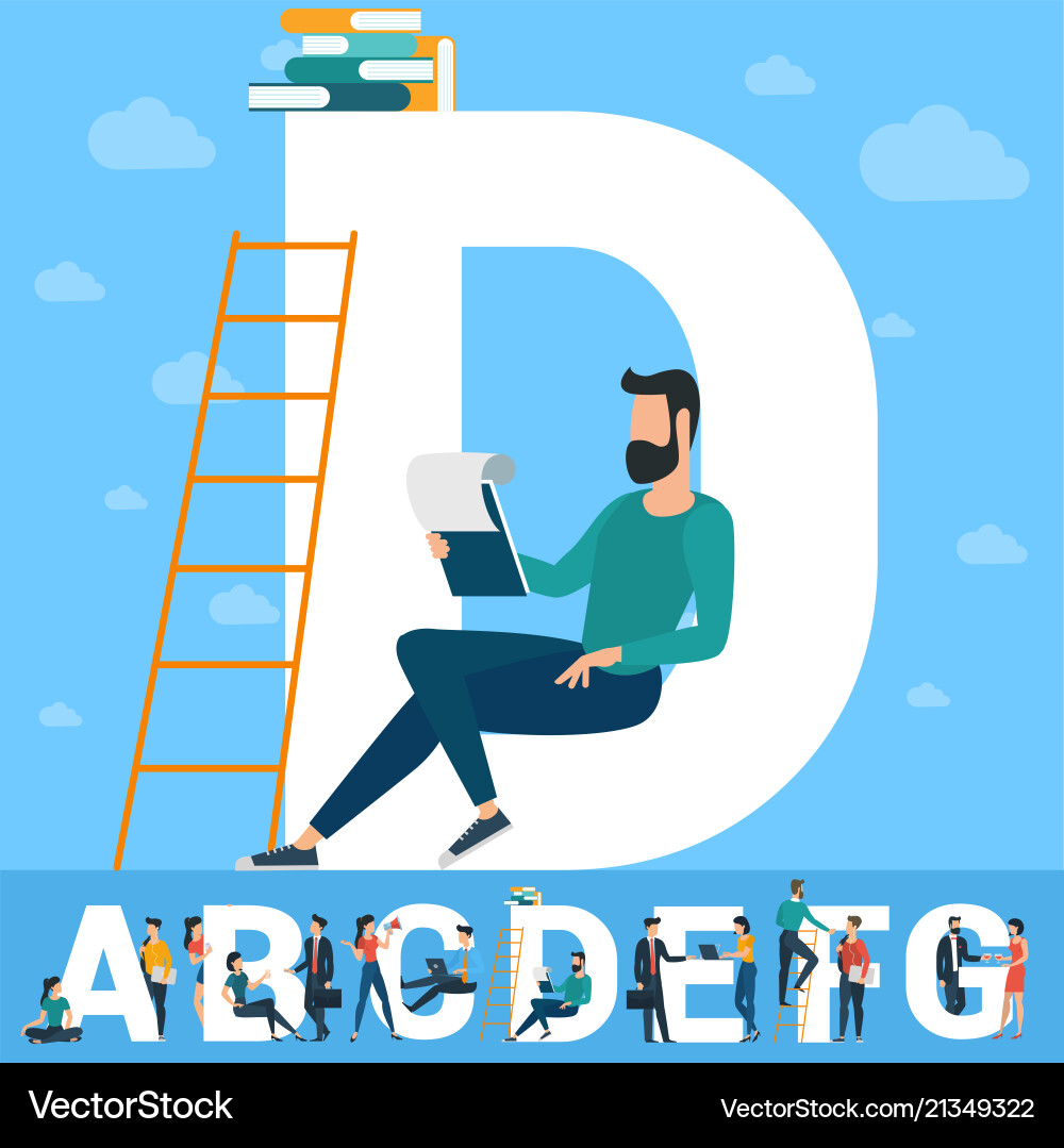 Big d letter white with young people Royalty Free Vector