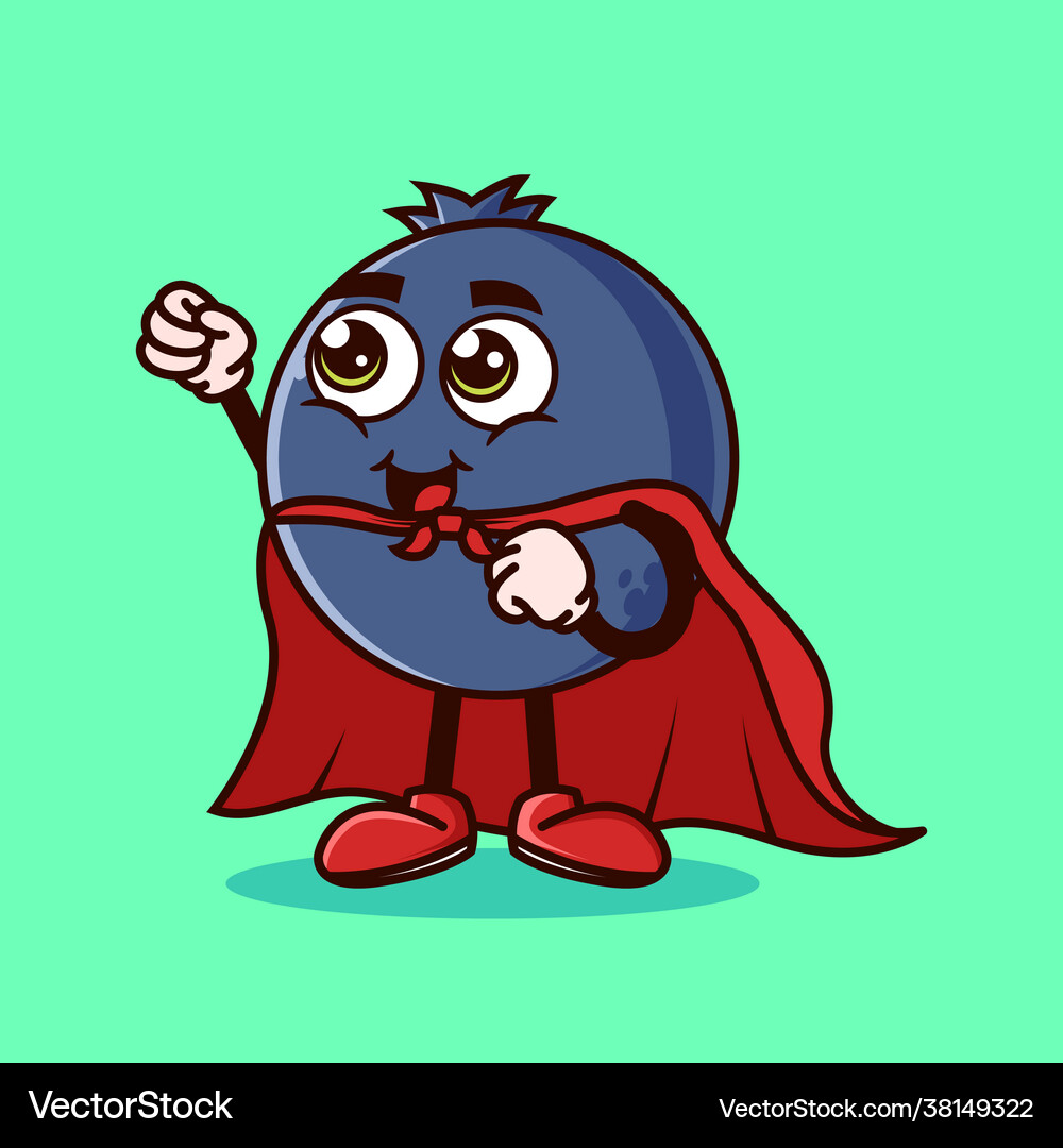 Cute blueberry fruit character with super hero Vector Image