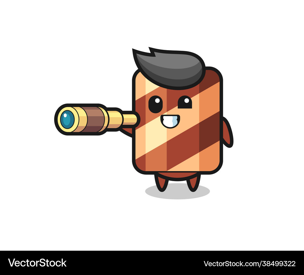 Cute wafer roll character is holding an old Vector Image
