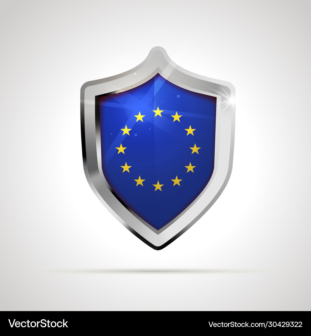 European union flag projected as a glossy shield Vector Image