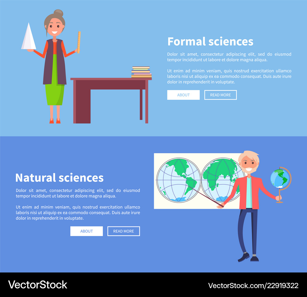 Formal and natural sciences banners with teacher Vector Image