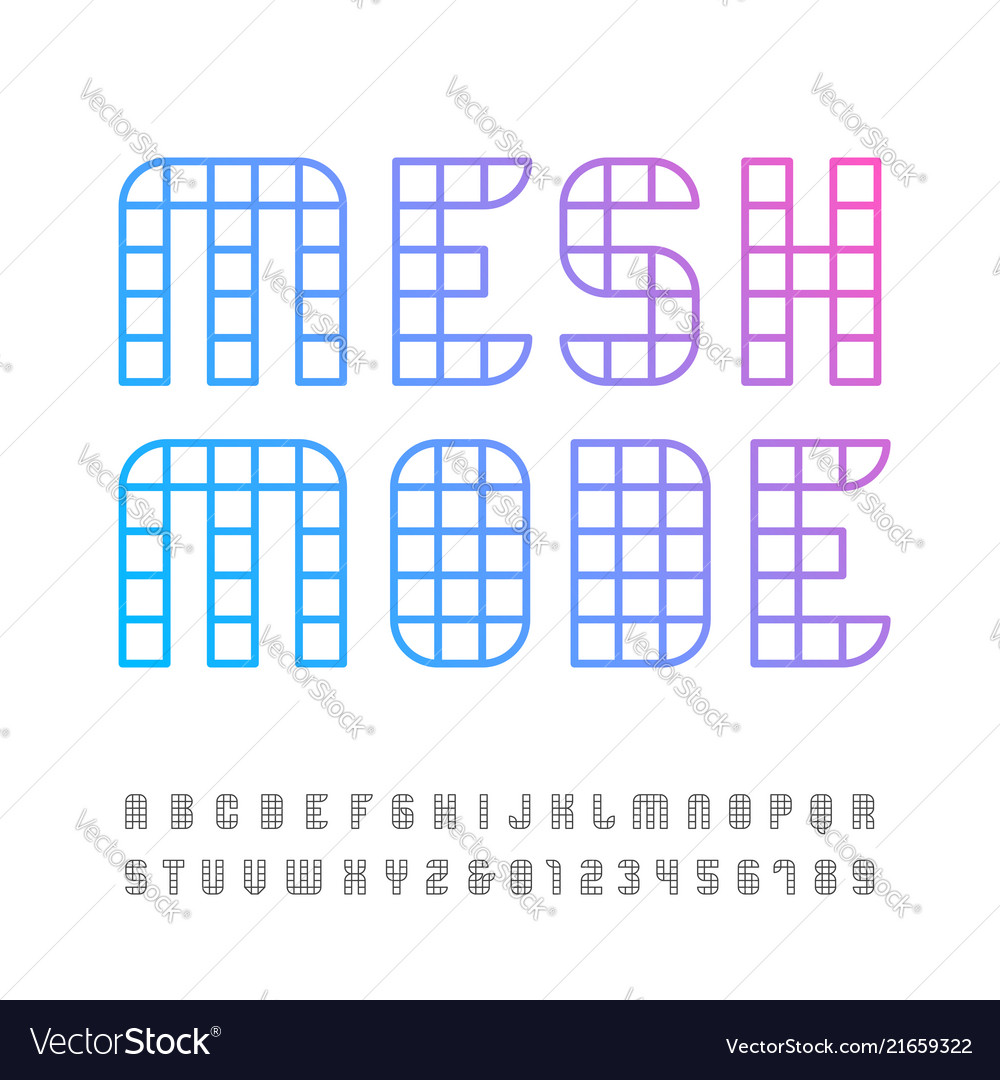 Linear font alphabet with mesh effect letters Vector Image