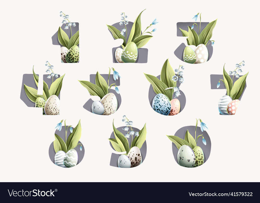 Numbers set with easter eggs in classic Royalty Free Vector