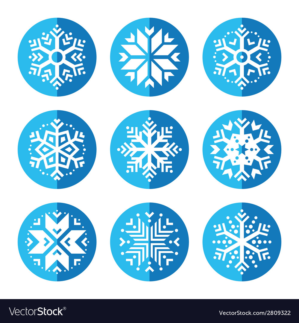 Snowflakes round blue icon set Royalty Free Vector Image