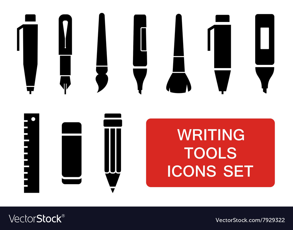 Writing tools set Royalty Free Vector Image - VectorStock
