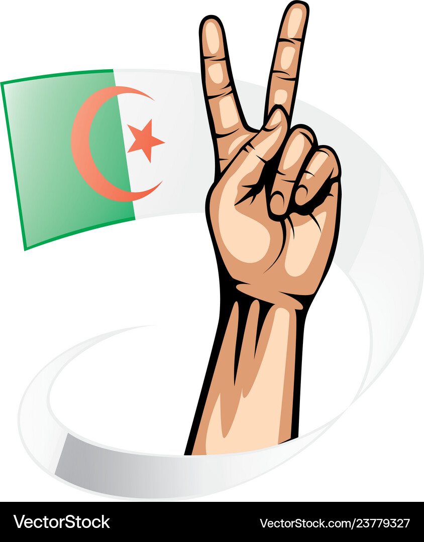 Algeria flag and hand on white background Vector Image