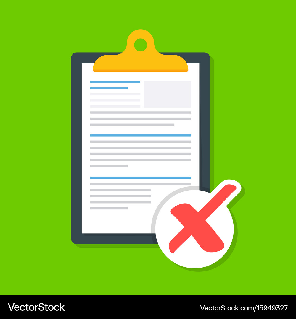 Business document on a clipboard with a cross Vector Image