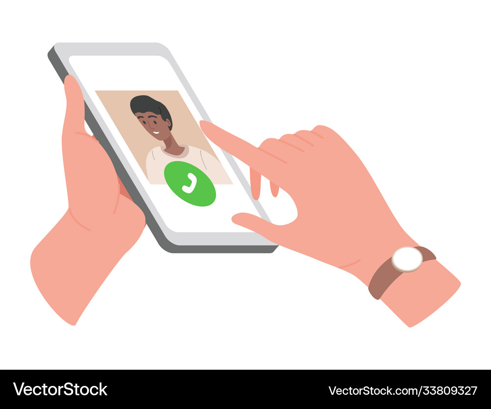 Hands holding smartphone with incoming call Vector Image