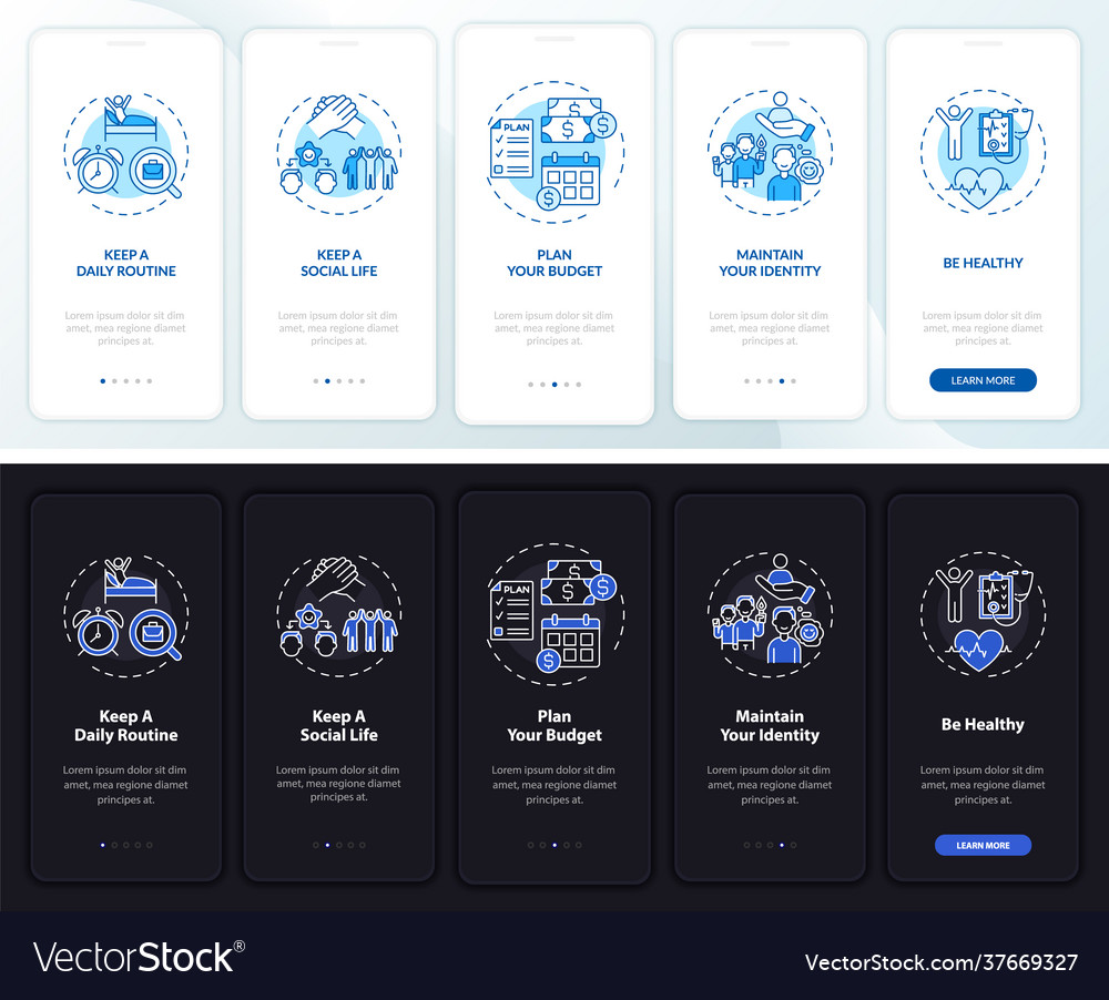 Job transition tips onboarding mobile app page Vector Image
