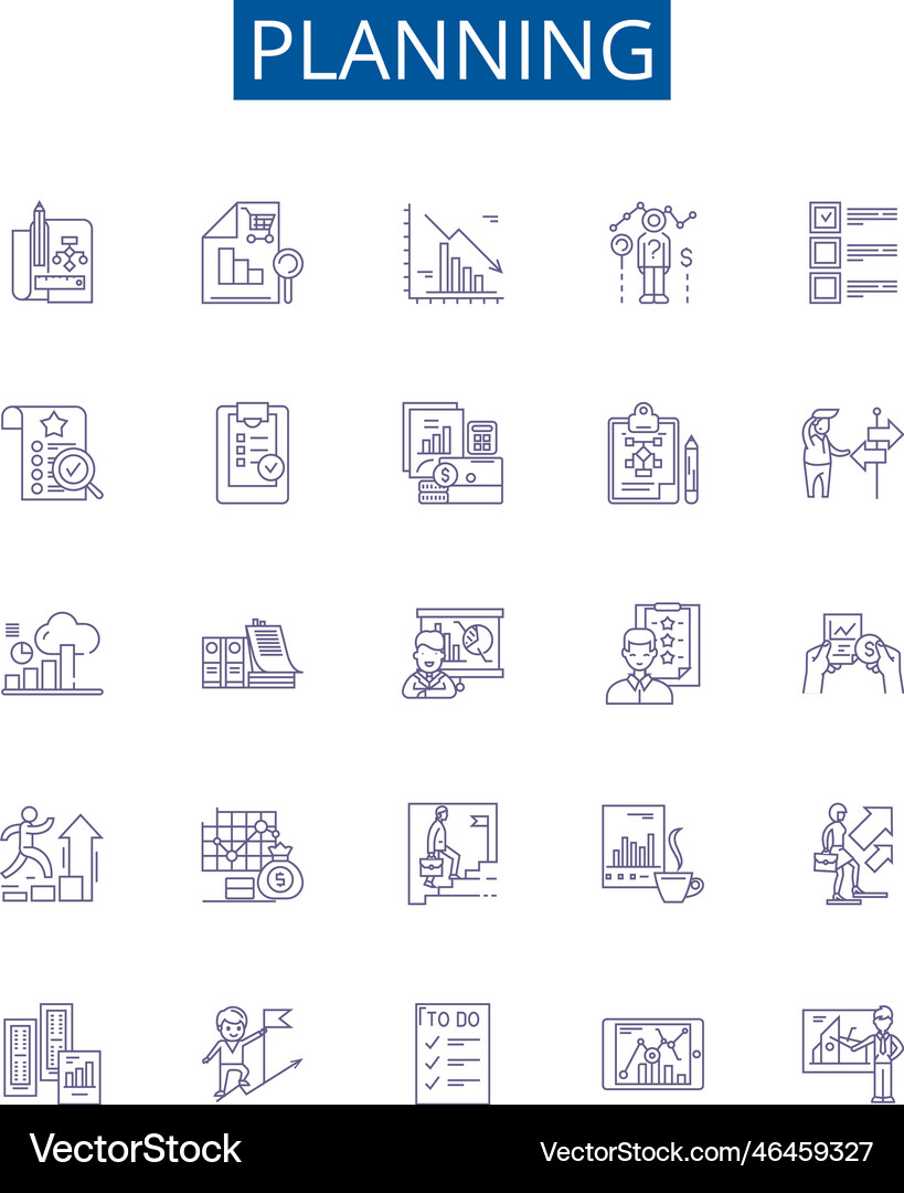 Planning line icons signs set design collection Vector Image