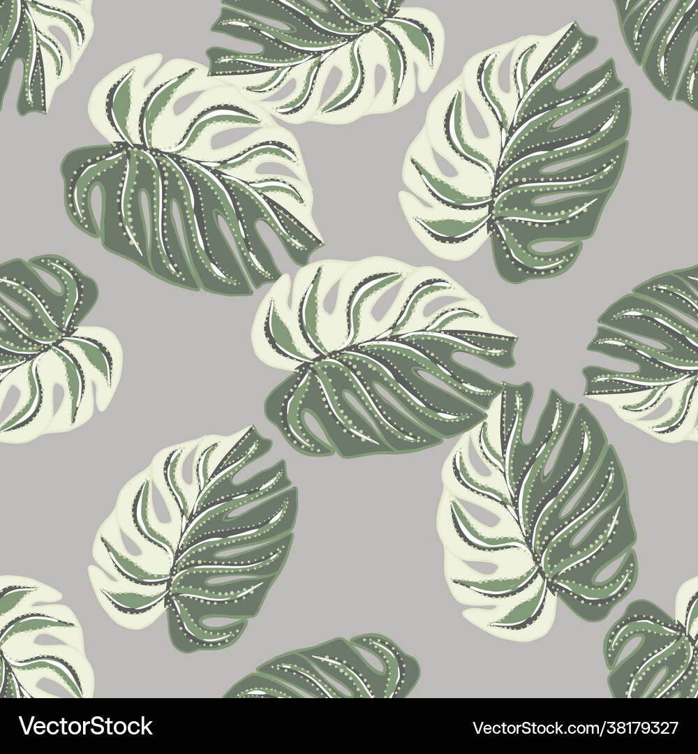 Random grey and white monstera leaves seamless Vector Image