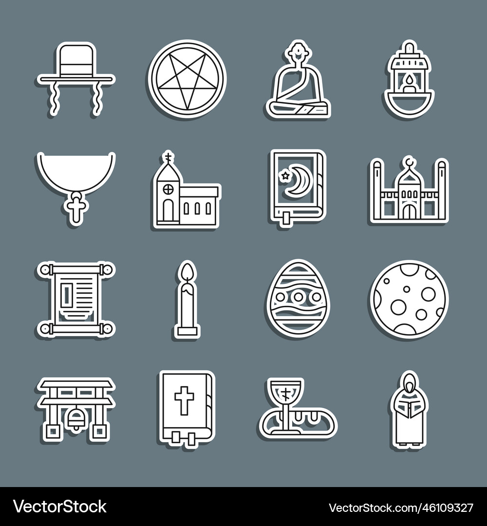 Set line monk moon muslim mosque buddhist monk Vector Image