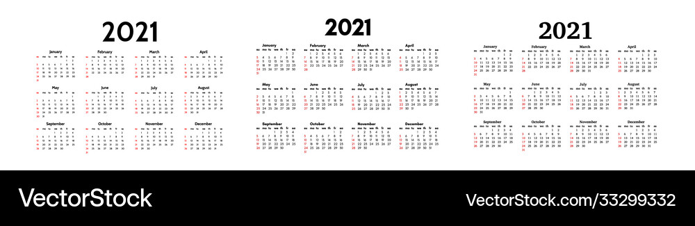 Calendar for 2021 isolated on a white background Vector Image