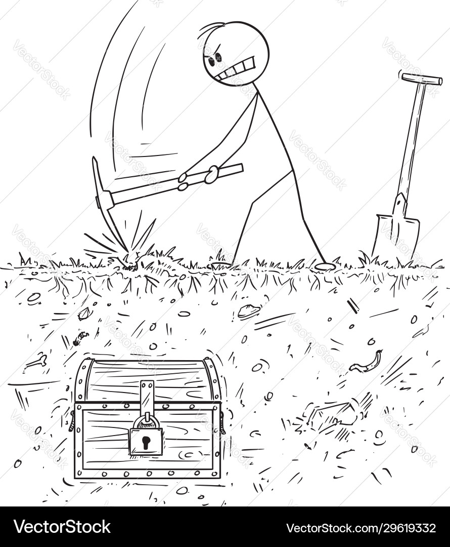 Cartoon man digging out treasure chest Royalty Free Vector