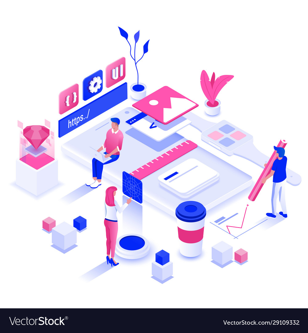 Flat color modern isometric design - design and Vector Image