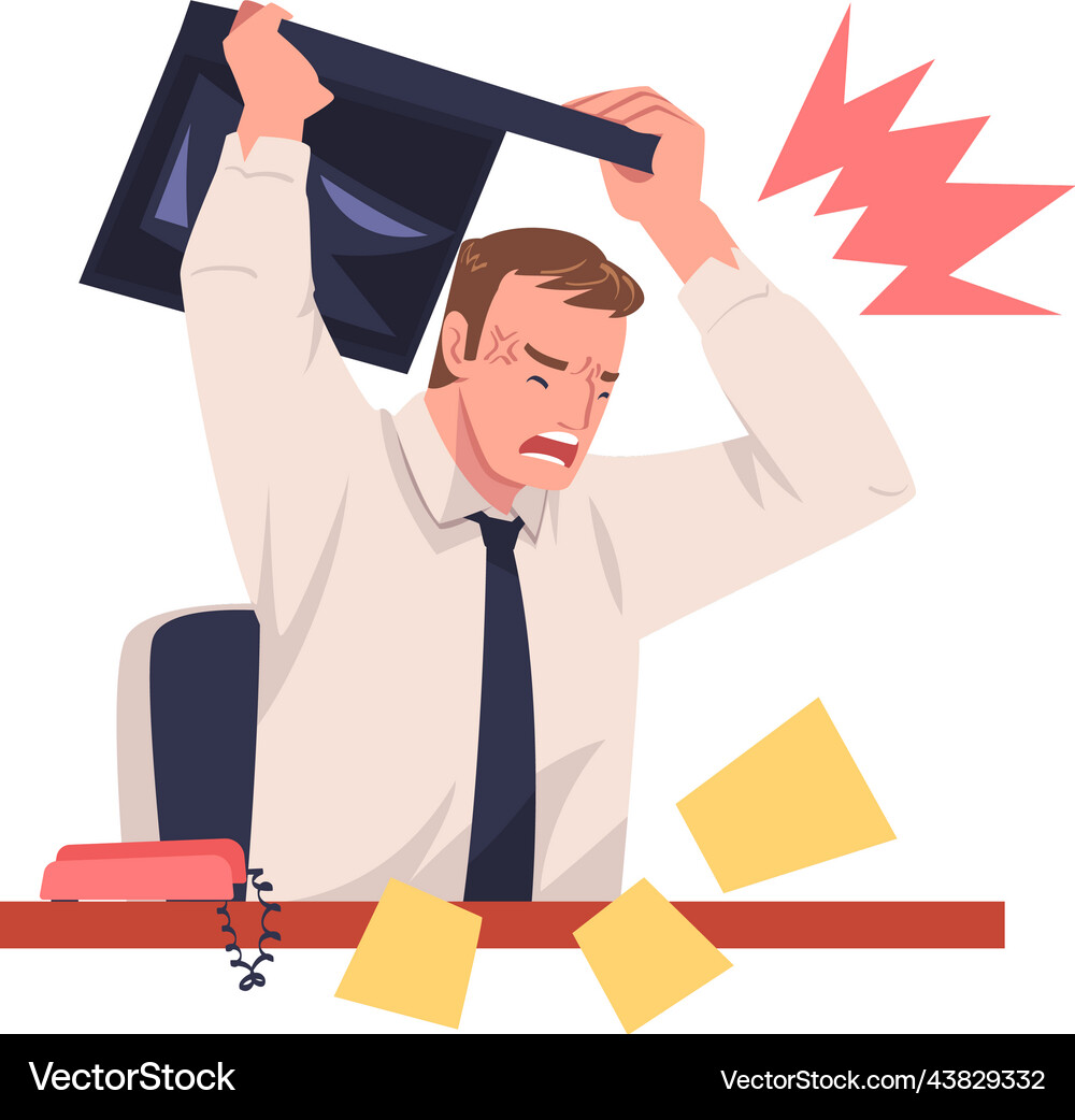 Furious man office employee with fierce face Vector Image