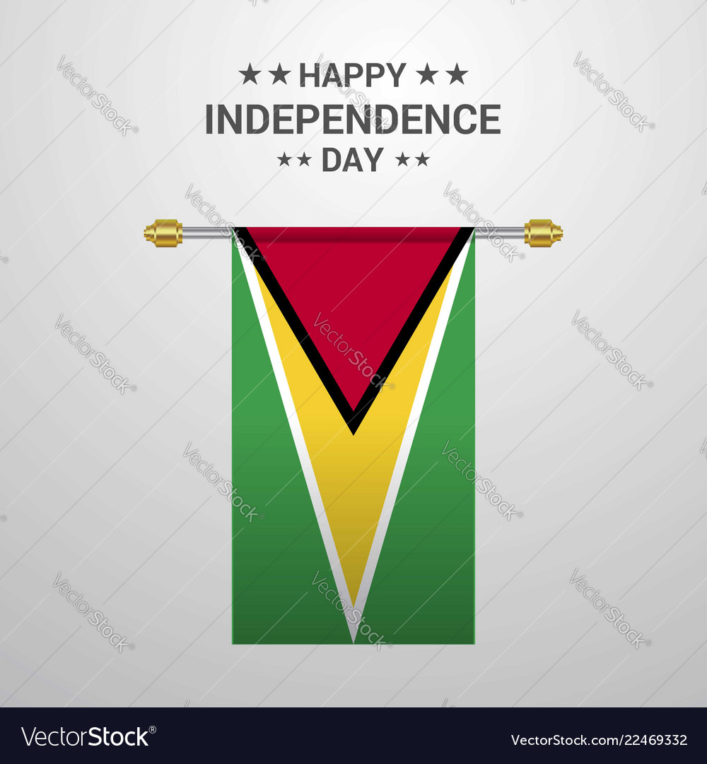 Guyana independence day hanging flag background Vector Image