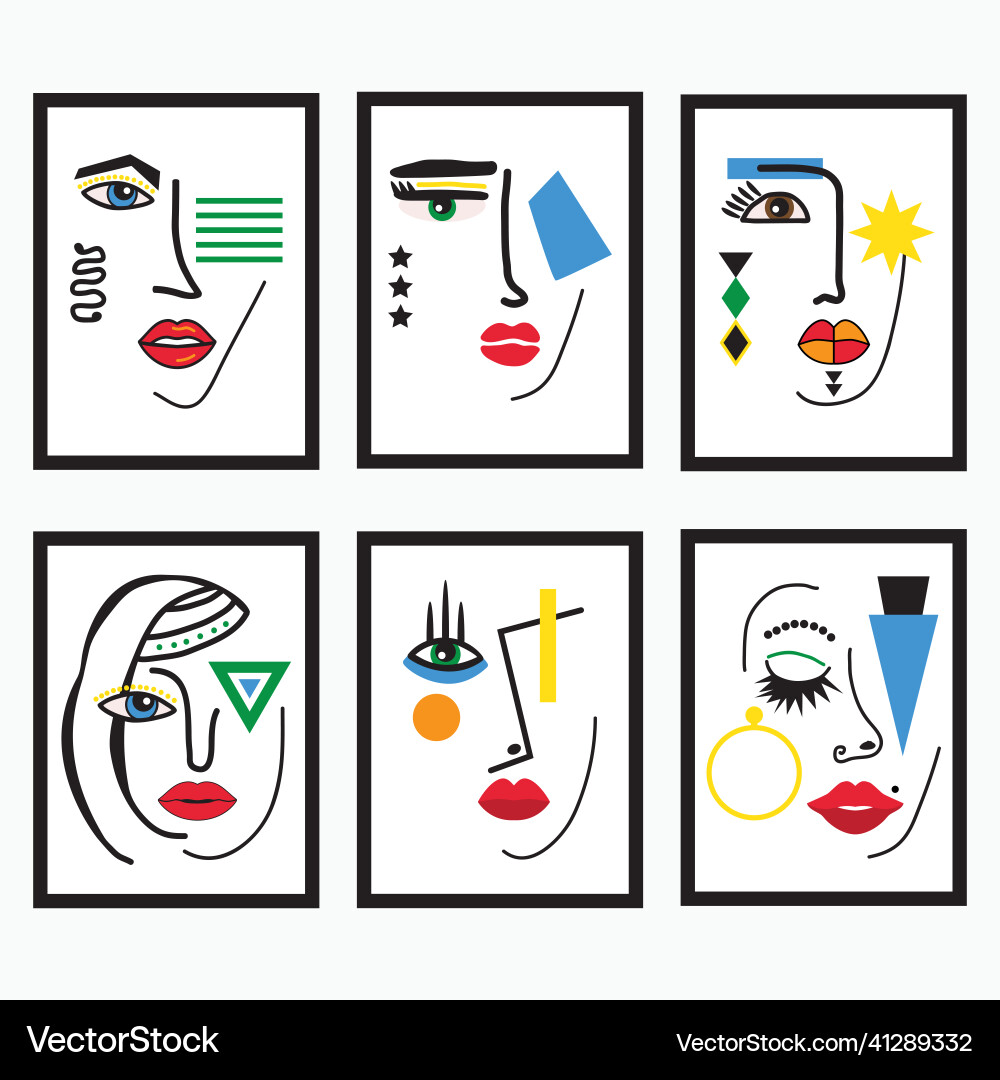 Modern and colorful abstract women faces set Vector Image