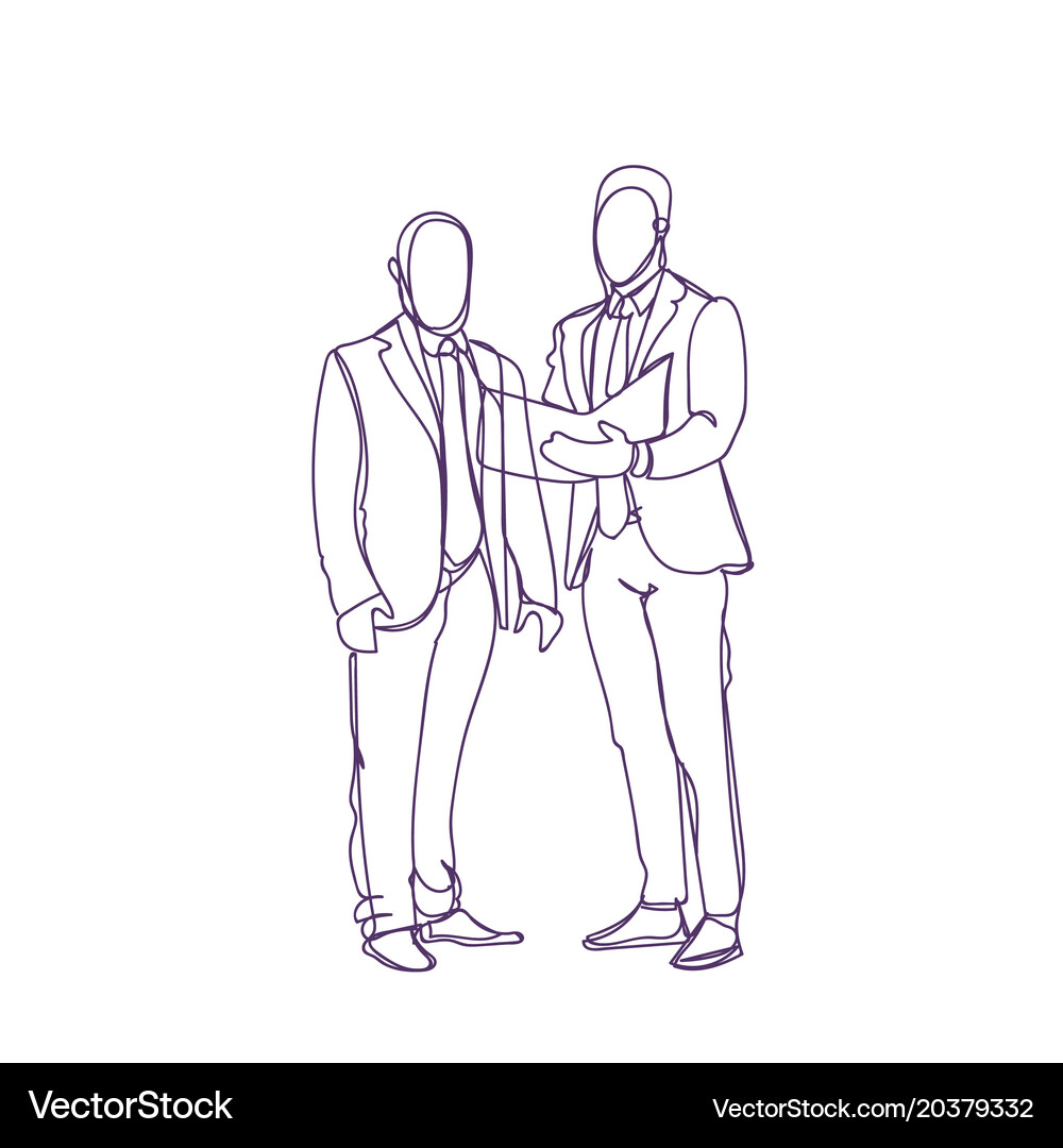 Two business man silhouette sketch discuss Vector Image