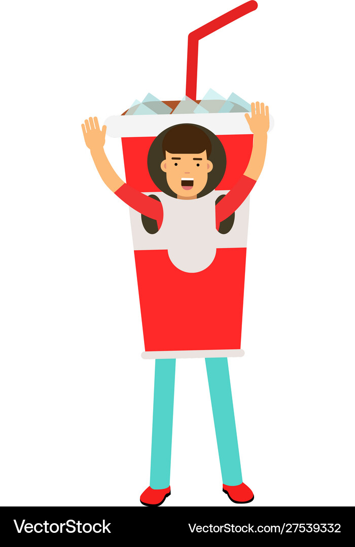 Young guy character standing wearing cola costume Vector Image