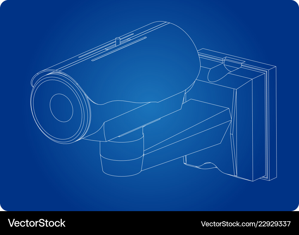 3d model of surveillance camera on a blue Vector Image