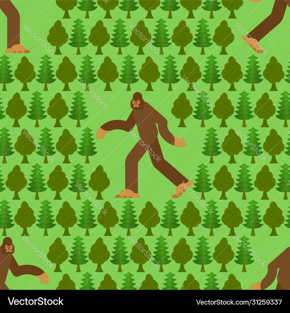 Bigfoot in forest pattern seamless yeti and trees Vector Image