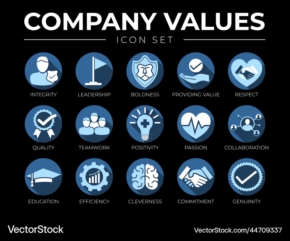 Business company values icon set integrity Vector Image