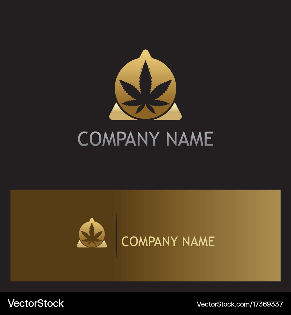 Cannabis leaf triangle gold logo Royalty Free Vector Image