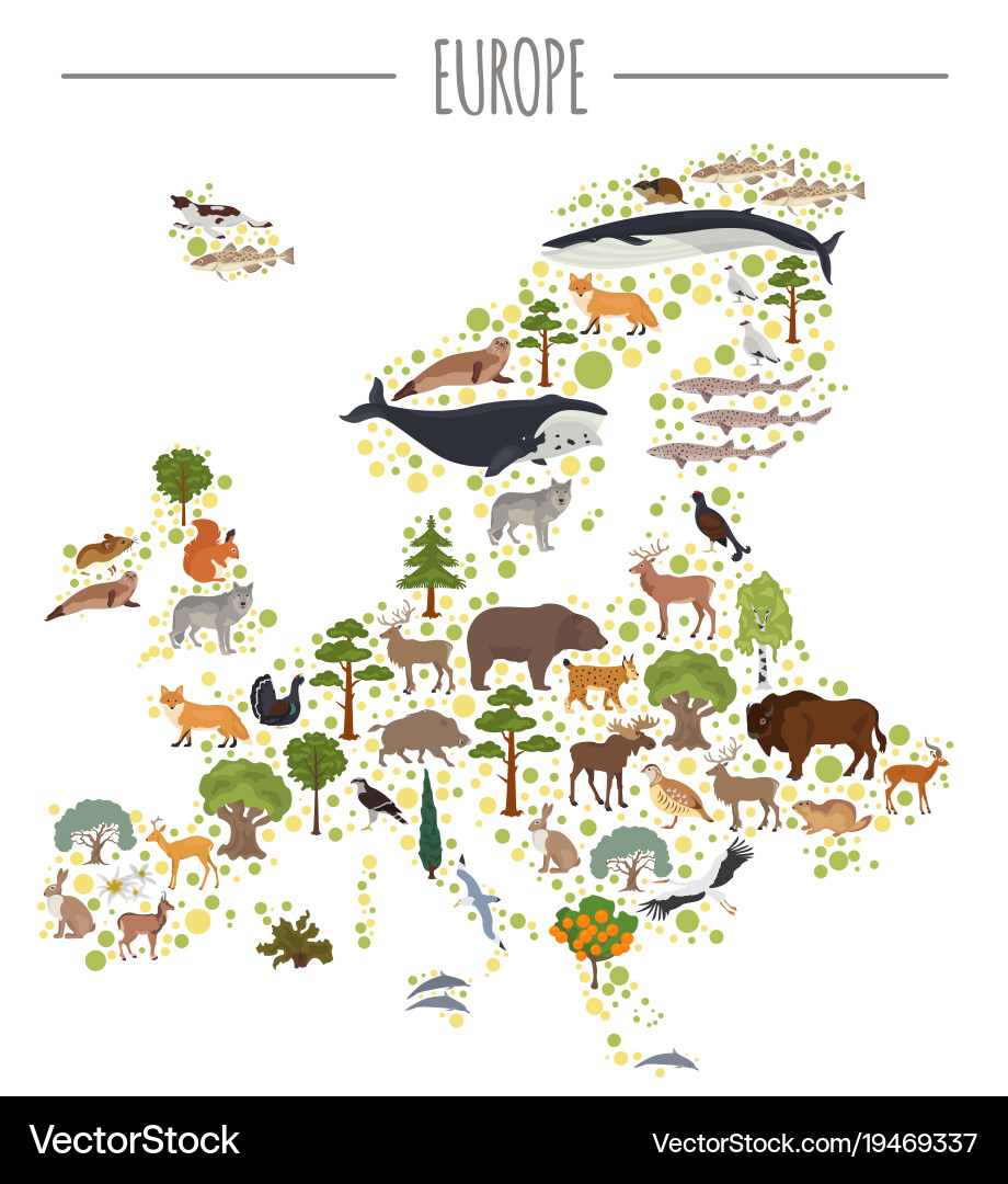 Flat european flora and fauna map constructor Vector Image