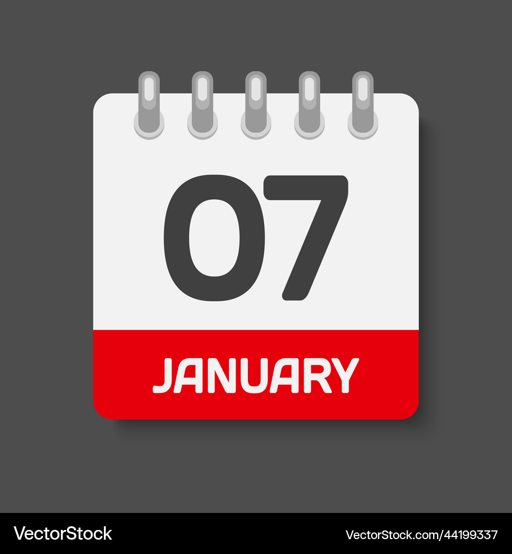 Icon day date 7 january template calendar page Vector Image