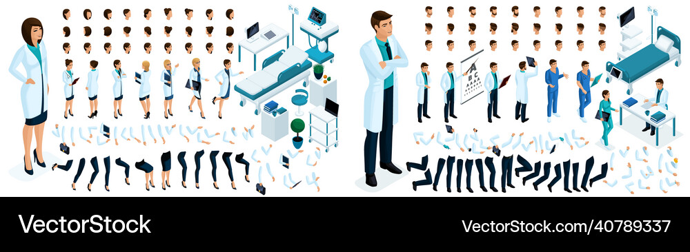 Isometric constructor woman and a man are doctors Vector Image