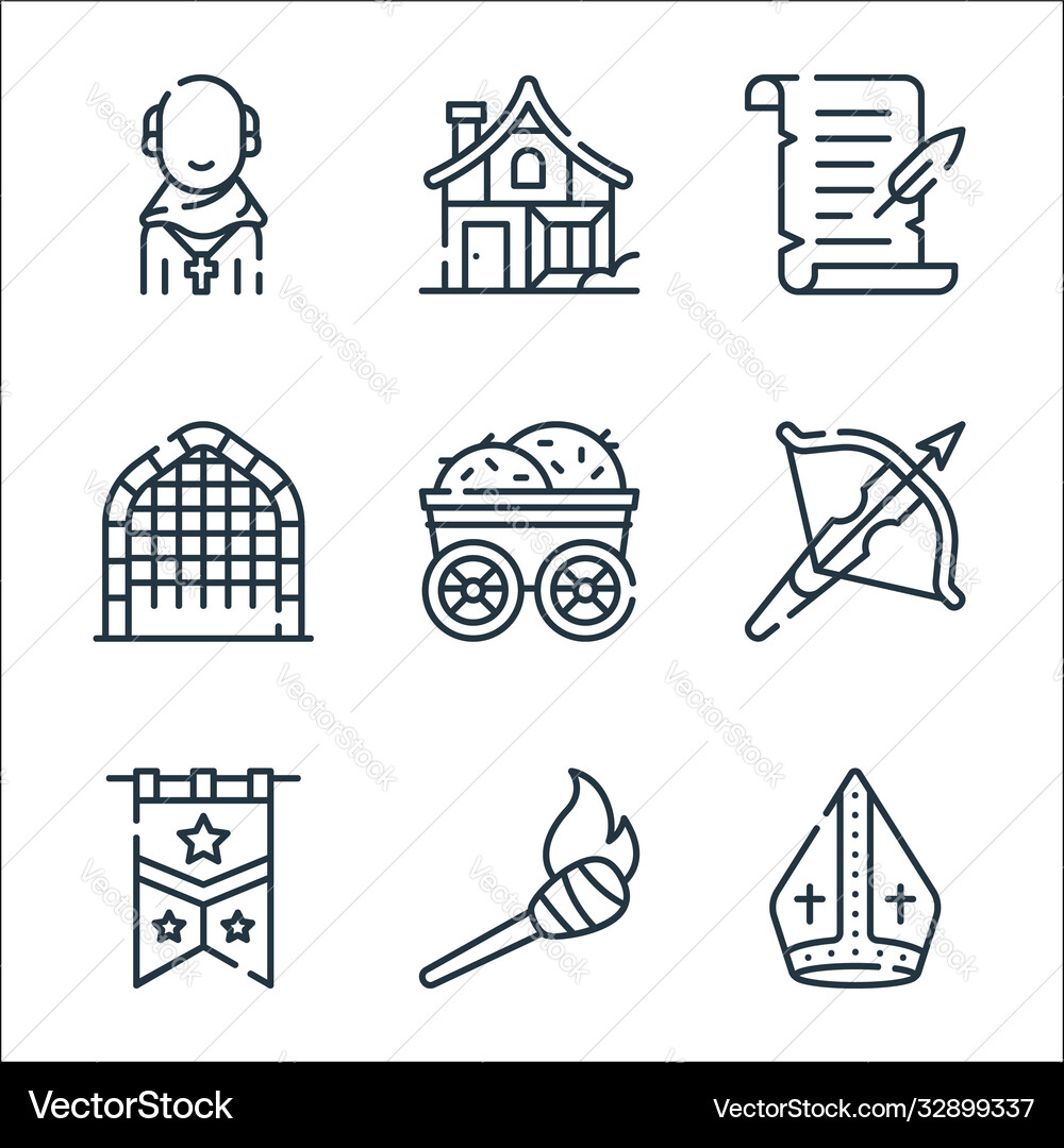 Medieval times line icons linear set quality line Vector Image
