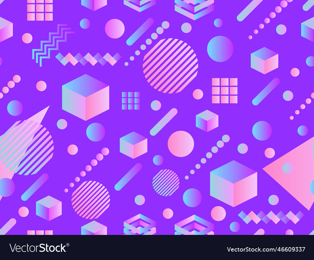 Memphis seamless pattern with geometric gradient Vector Image