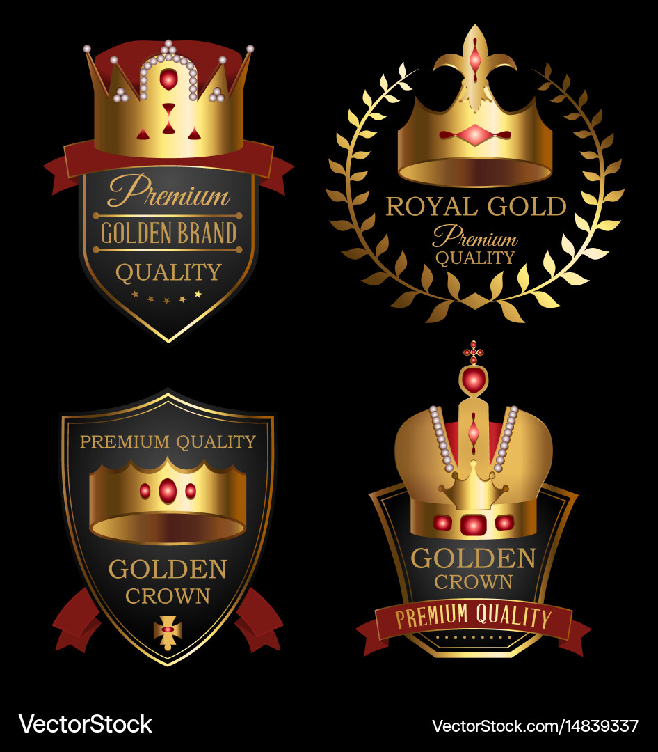 Premium quality mark set with golden crown Vector Image